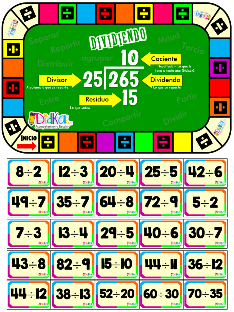 Tablero y Tarjetas Tabloide | PDF | División (Matemáticas) | Matemática ...