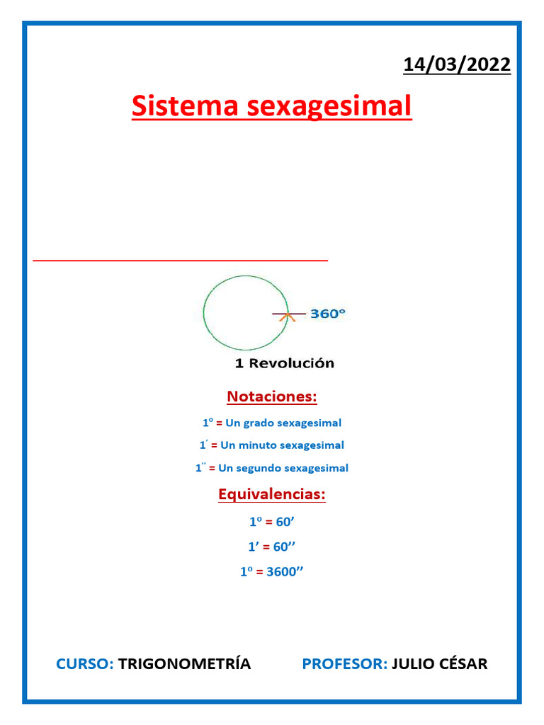 Sja - Marzo - C1 - Sec - Trig. - Sistema Sexagesimal - 14-03-2022 | PDF