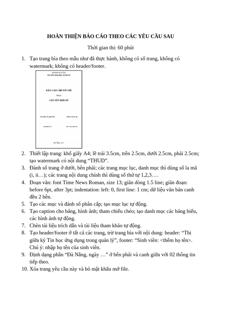 De Thi Giua Ky - THUD - Ky 1-2022 | PDF