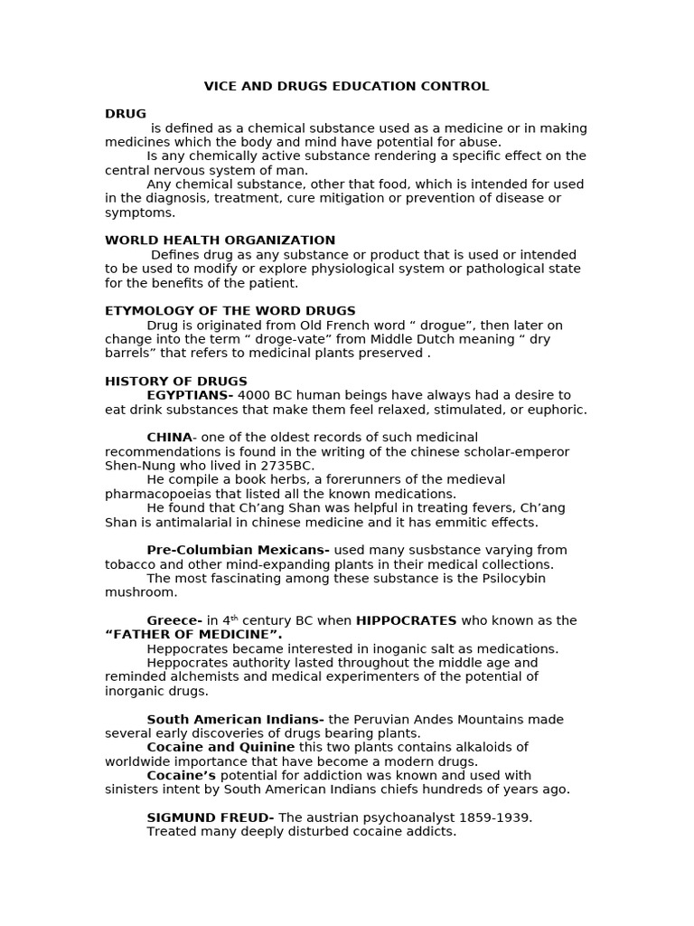 Vice and Drugs Education | PDF | Dose (Biochemistry) | Chemistry