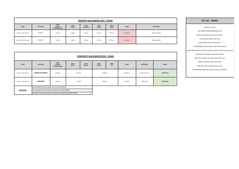 Cronograma Halloween - XLSX - Hoja1 | PDF