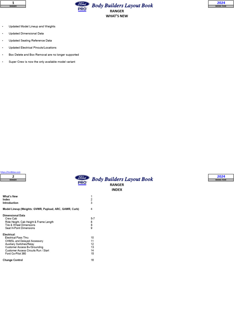 2024 Ranger Body Builders Layout Guide | PDF | Truck | Car