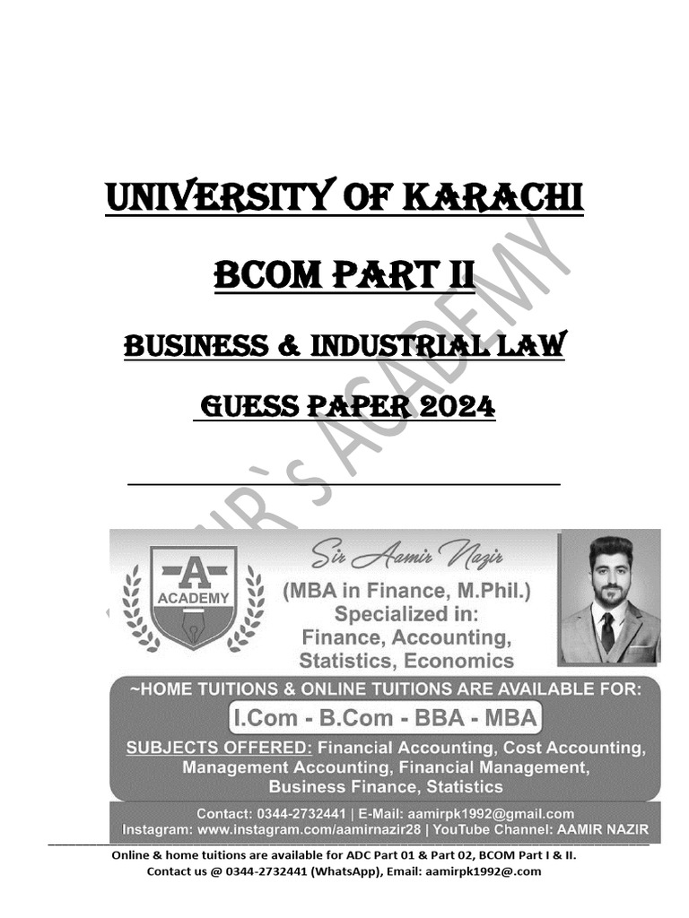 Law Guess Paper 2024 | PDF | Guarantee | Contract Law