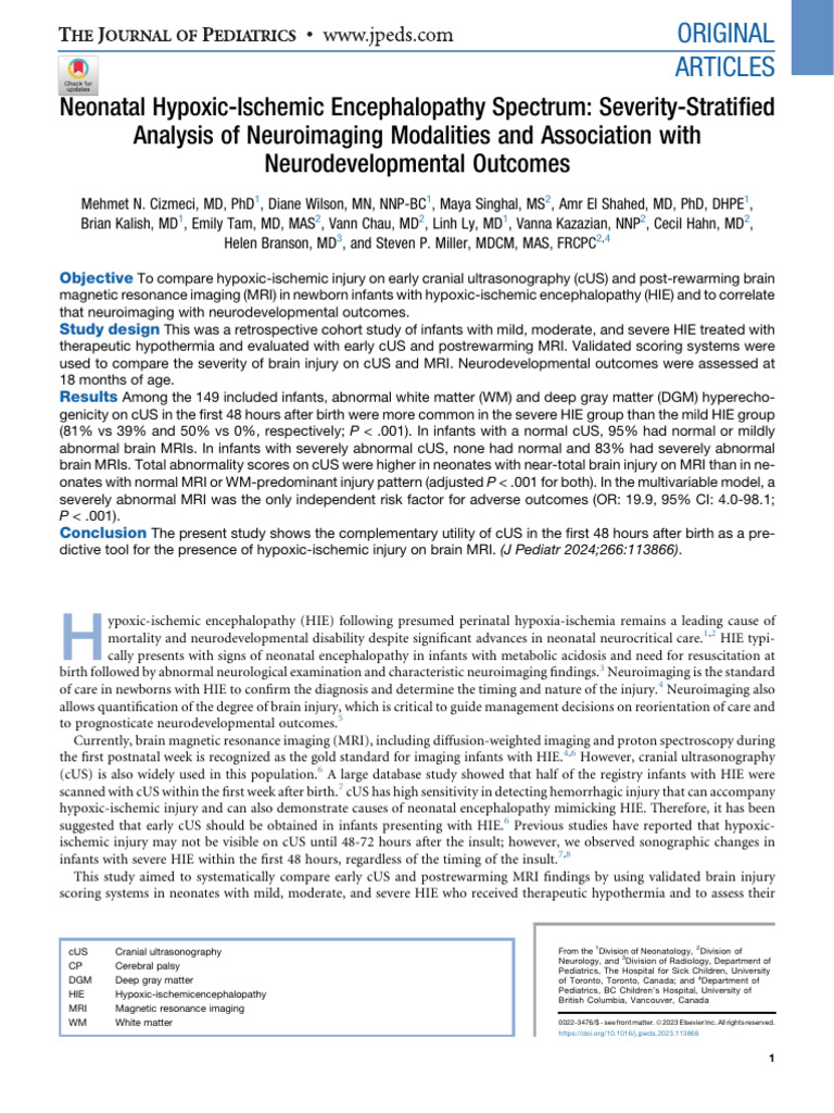 Neonatal Hypoxic-Ischemic Encephalopathy Spectrum Severity-Stratified ...