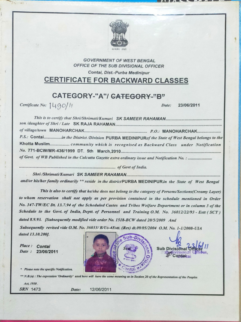 OBC Certificate | PDF | Social Inequality | Discrimination & Race Relations