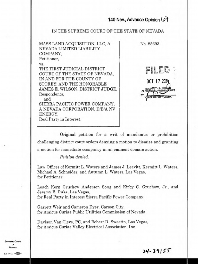 Nevada Supreme Court Eminent Domain Ruling | PDF | Mandamus | Eminent ...