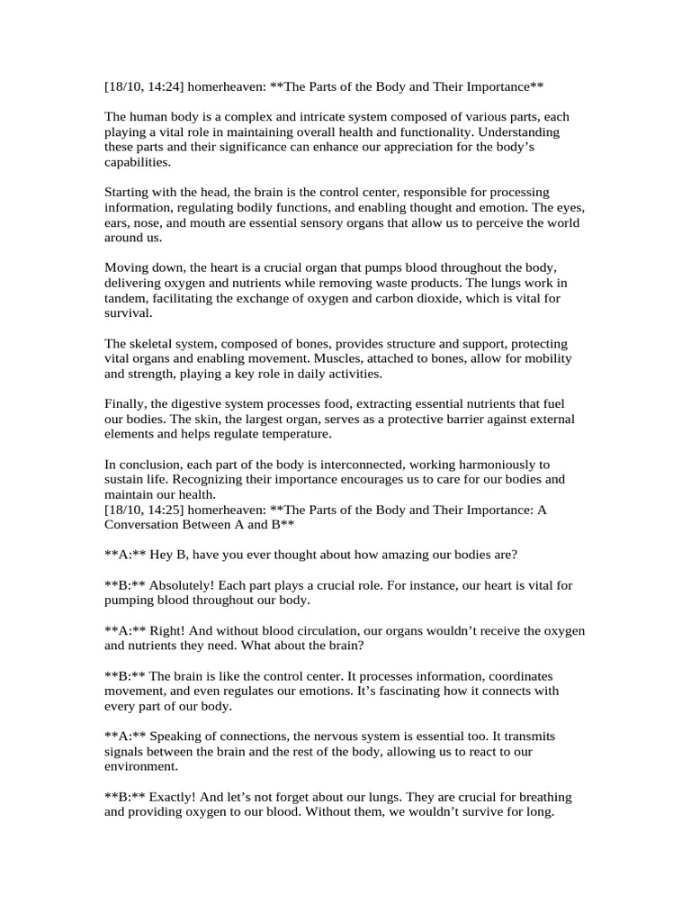 Parts Of The Body Pdf Human Body Blood