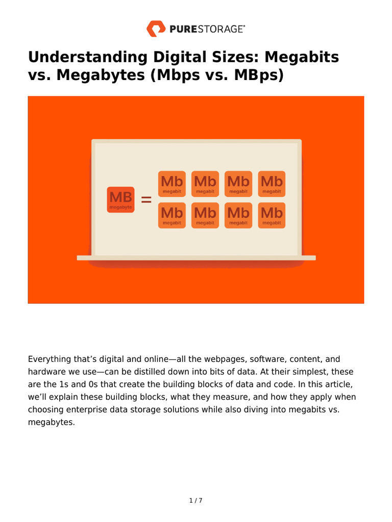 Understanding Digital Sizes Megabits Vs Megabytes Mbps Vs Mbps | PDF ...