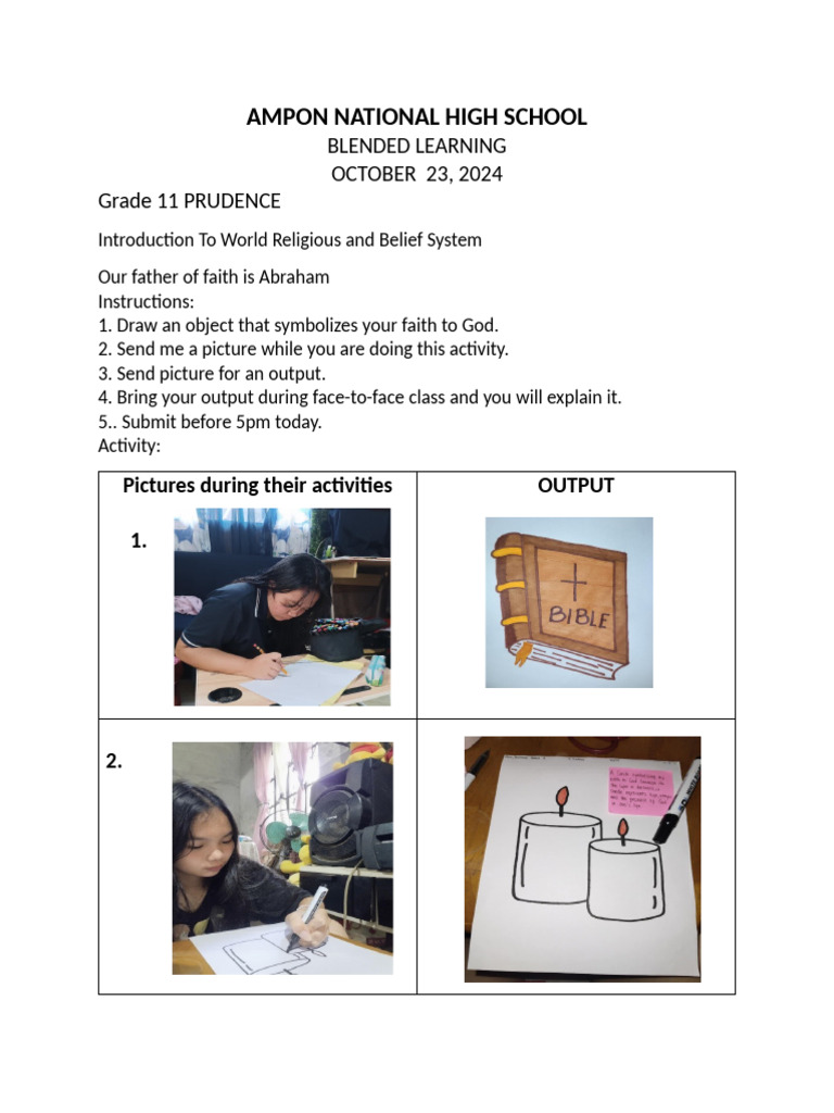 Grade 11 Faith Symbol Activity | PDF | Wellness