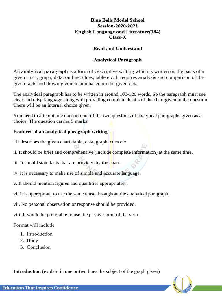 HANDOUT Analytical Paragraph | PDF | Chart | Adolescence