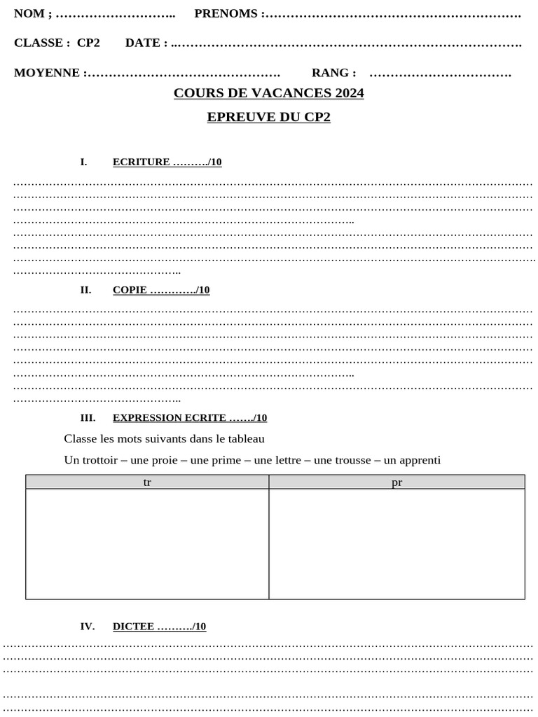 Epreuve Du CP2 | PDF