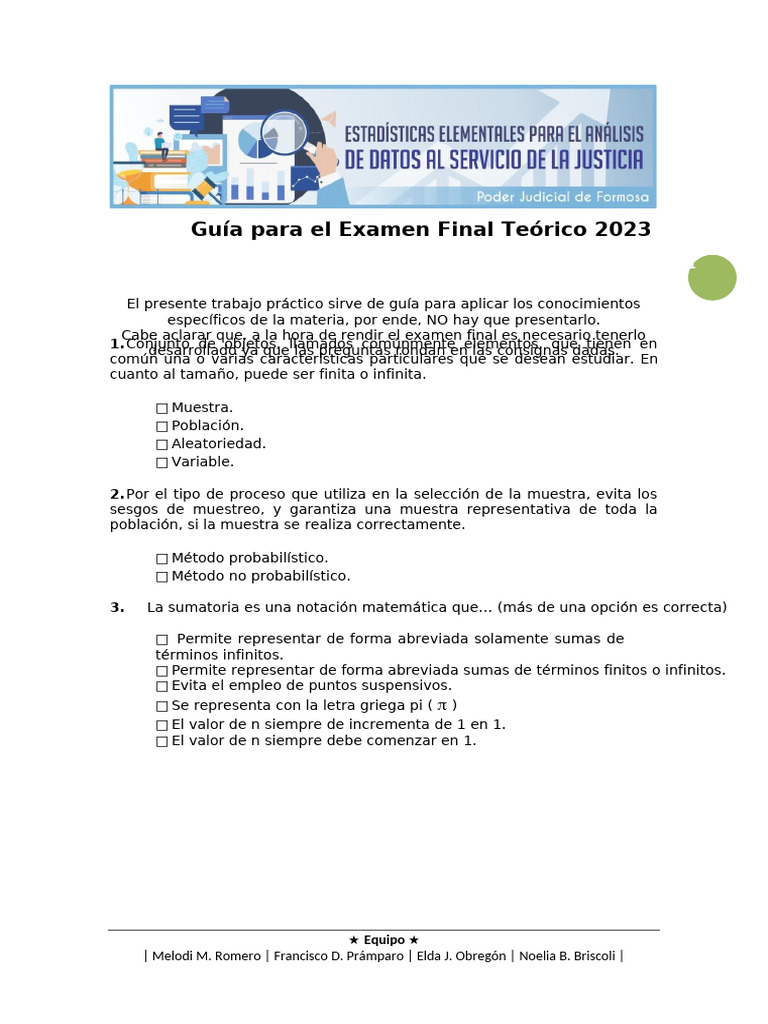Guia de Examen Final Teorico 2023 | PDF | Muestreo (Estadísticas) | Mediana