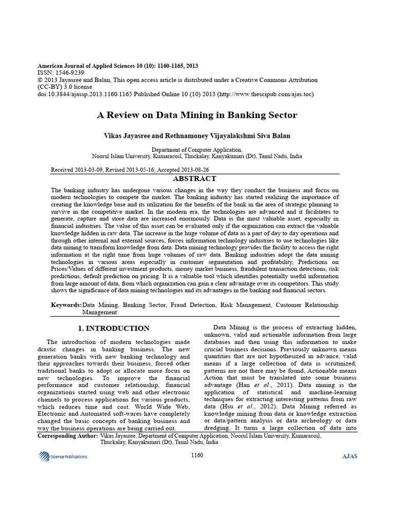 A Review On Data Mining in Banking Secto | PDF | Data Mining | Credit