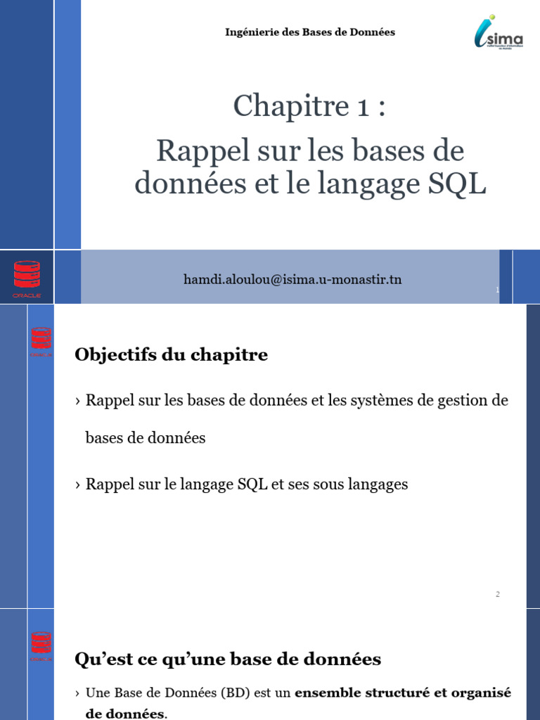 Chapitre 1 - Rappel Sur Les Bases de Données Et Le Langage SQL | PDF | Bases de données | SQL