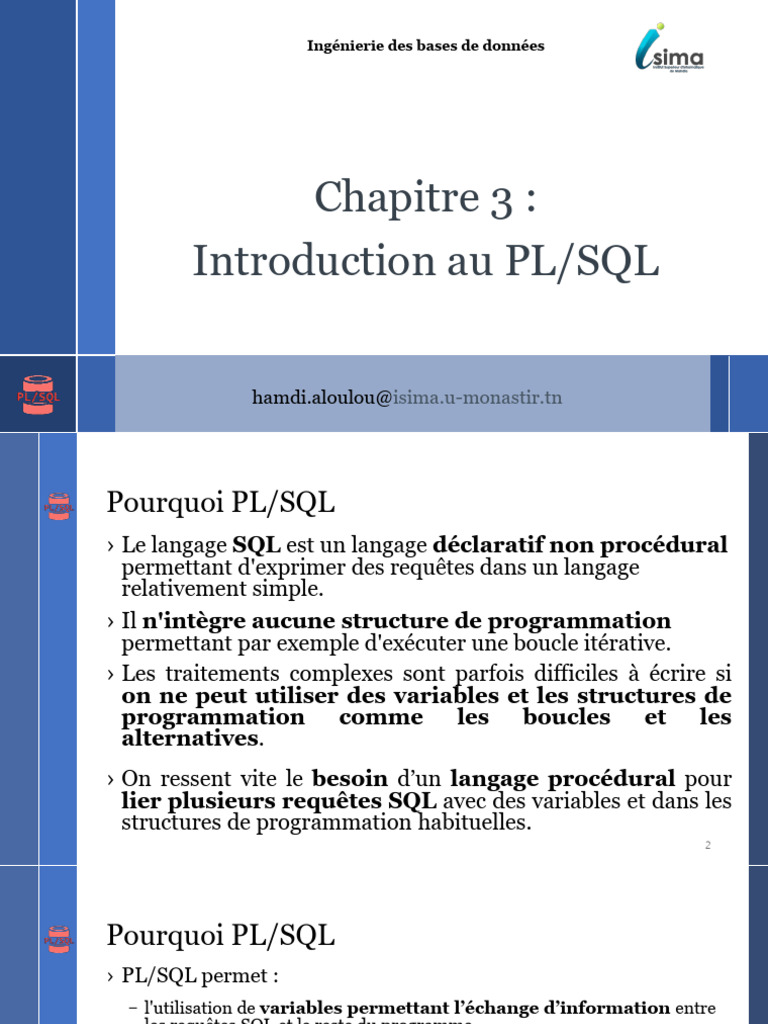 Introduction au langage PL/SQL | PDF | PL/SQL | SQL