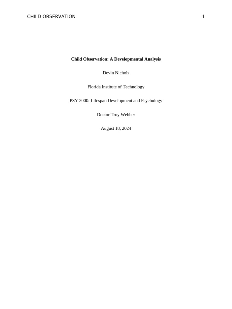 Child Observation A Developmental Analysis | PDF | Child Development ...