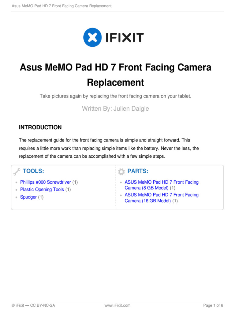 Asus MeMO Pad HD 7 Front Facing Camera Replacement | PDF | Electrical ...