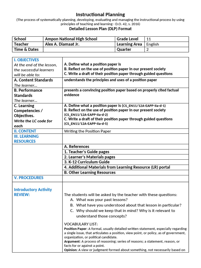 Position Paper Day 1 | PDF | Argument | Reason
