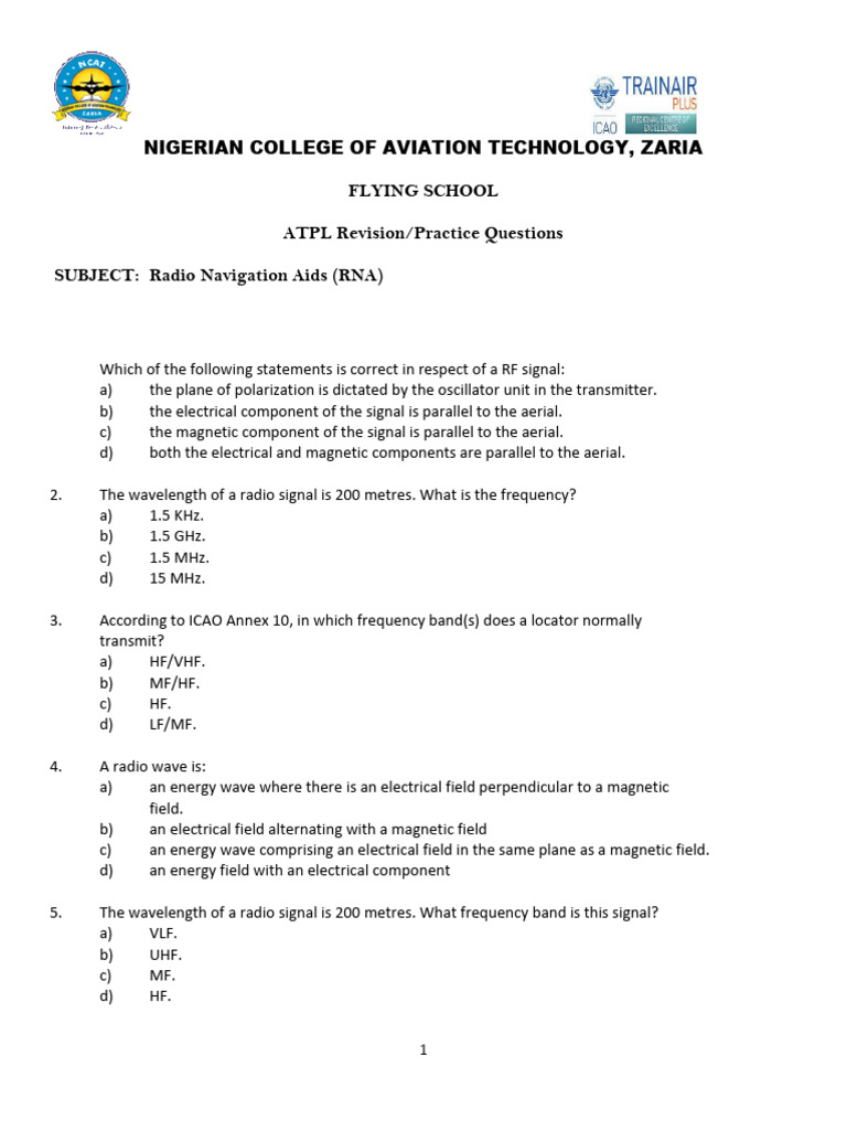 ATPL Revision RADIO NAVIGATION SEd | PDF | Transponder (Aeronautics ...