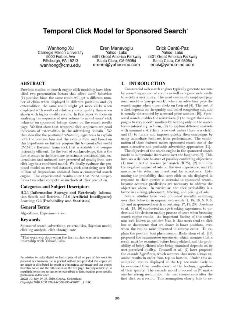 Temporal Click Model For Spondored Search | PDF | Map Reduce | Mean ...