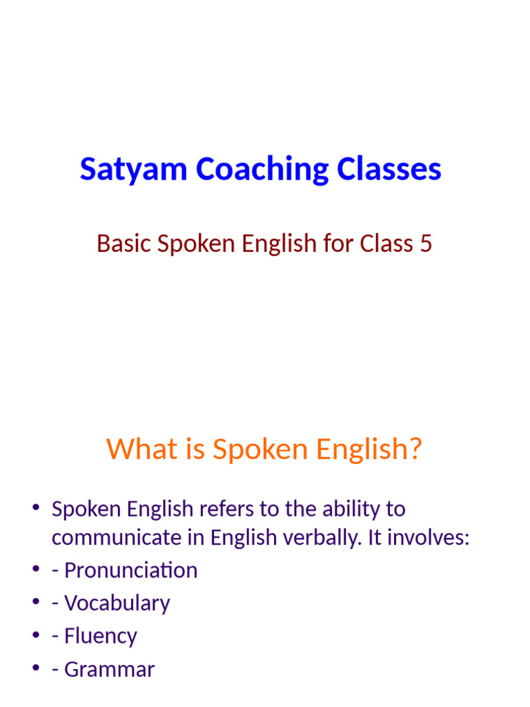 Basic Spoken English for Class 5 | PDF