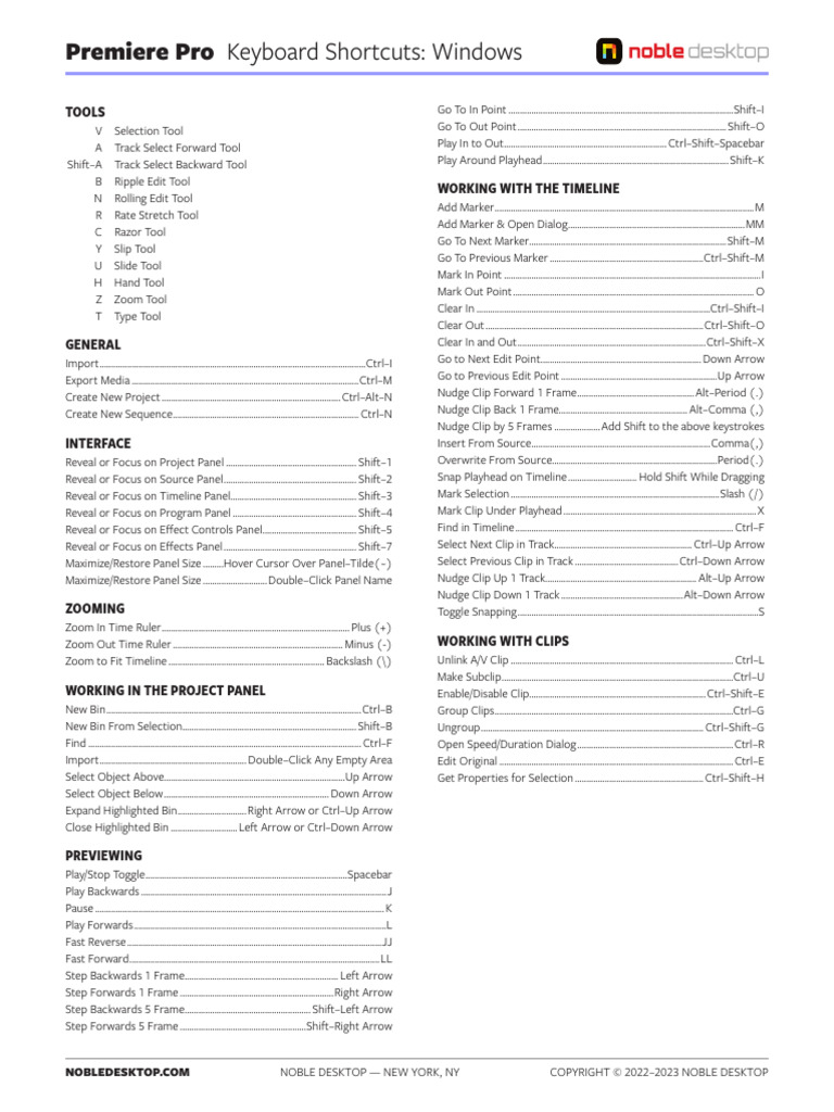 Premiere Pro Keyboard Shortcuts Windows | PDF | Keyboard Shortcut ...