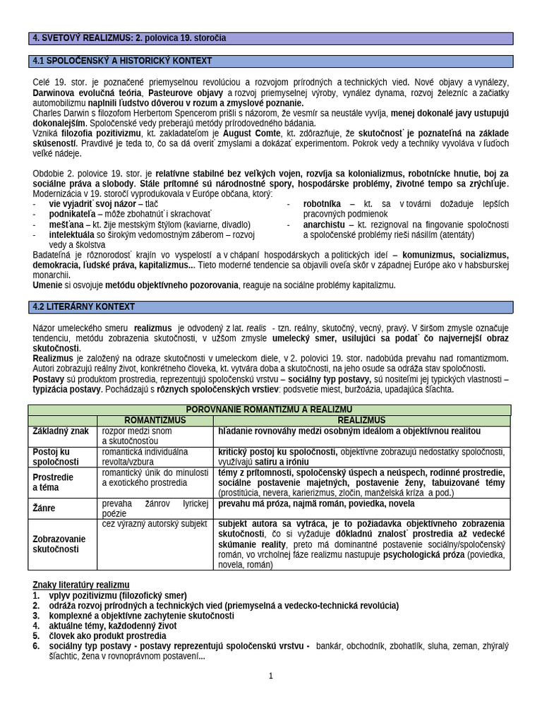 LIT2 - 4. SvetovÃ Realizmus | PDF