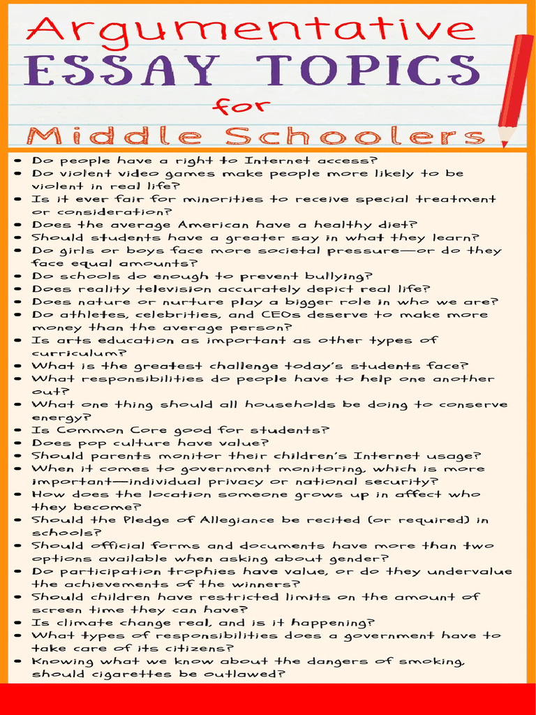 Essay Topics Middle School | PDF