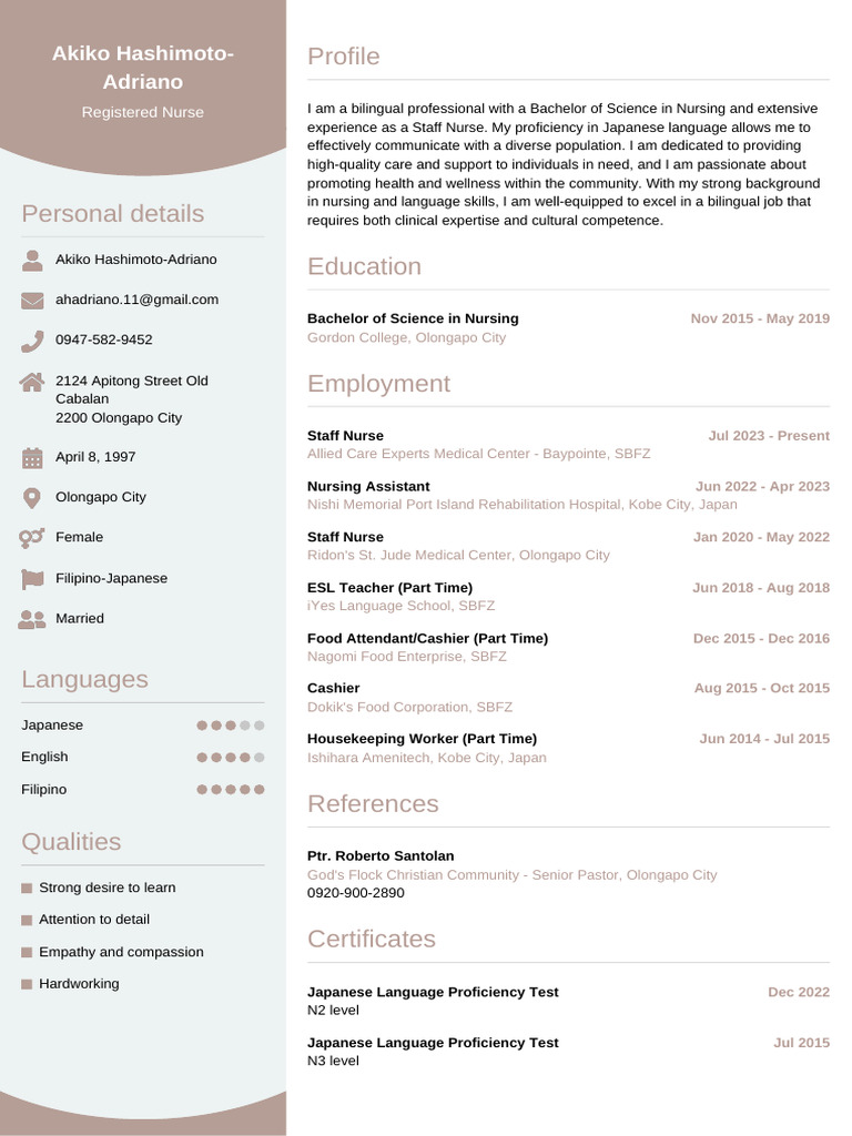 Resume Akiko Hashimoto-Adriano | PDF | Nursing | Health Care