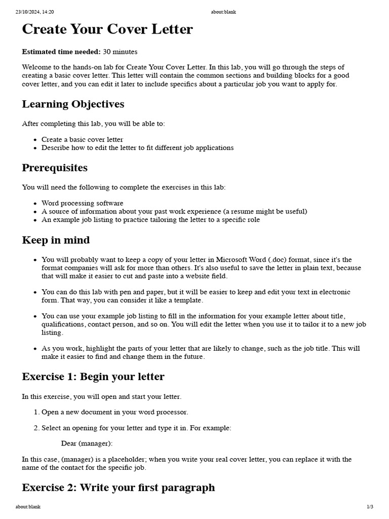 Hands - On Lab - Create Your Cover Letter | PDF | Résumé | Information ... Hands - On Lab - Create Your Cover Letter | PDF | Résumé | Information ...
