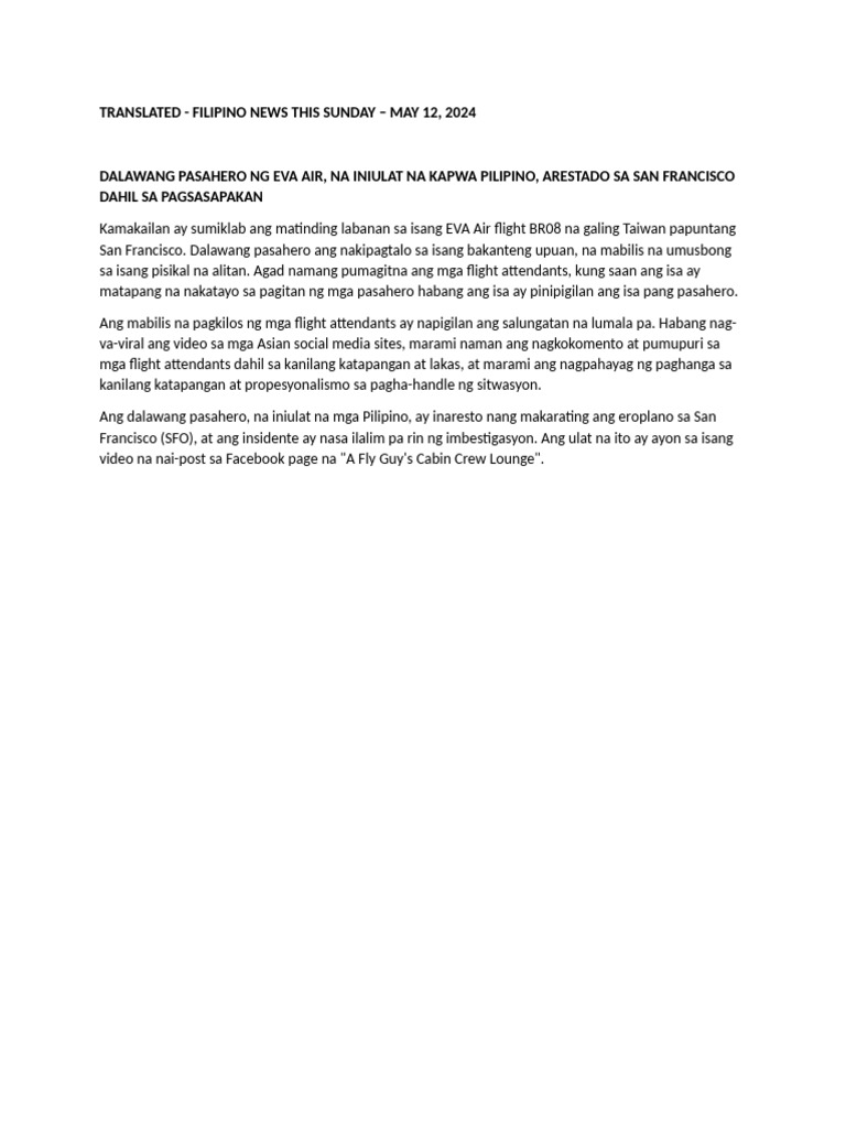 Translated - Filipino News This Sunday - May 12, 2024 | PDF