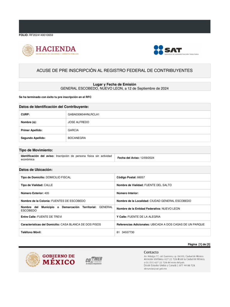 Preinscripción Al SAT | PDF | Gobierno