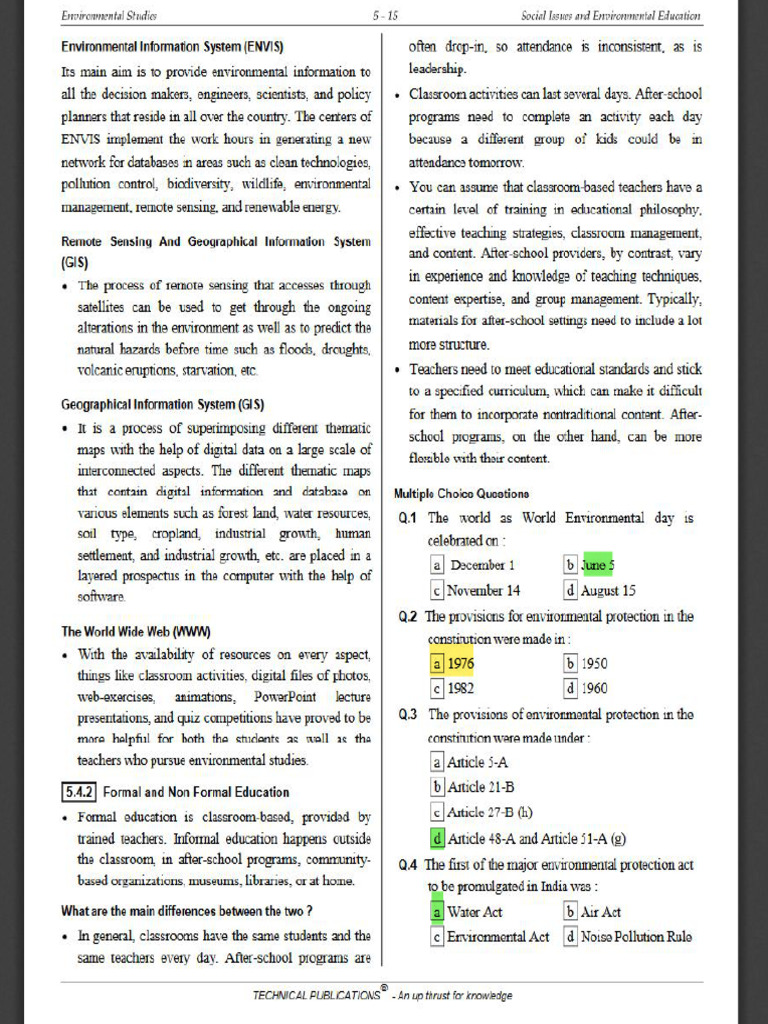 EST Chapter 5 Technical MCQs | PDF | Geographic Information System | Natural Environment