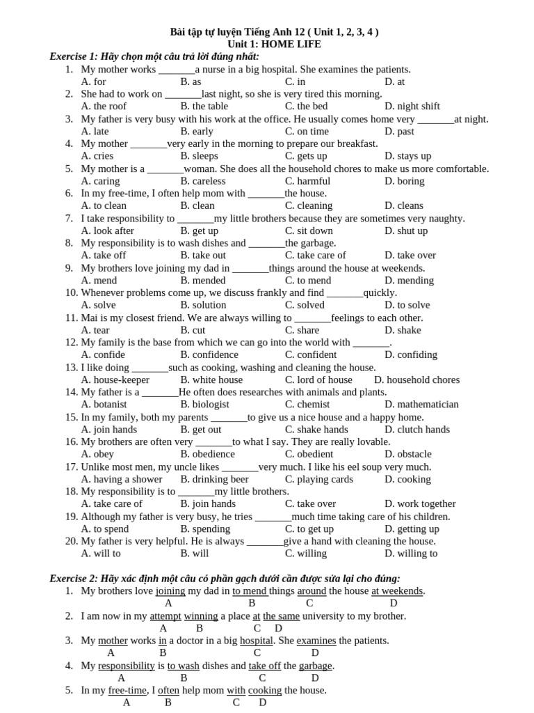 Bai Tap Tu Luyen Tienh Anh 12 | PDF | Wedding | Wife