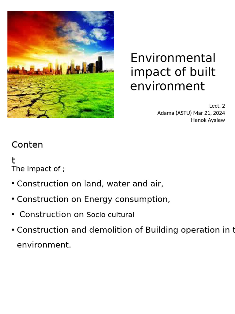 Environmental Impact of Built Environment: Lect. 2 Adama (ASTU) Mar 21 ...