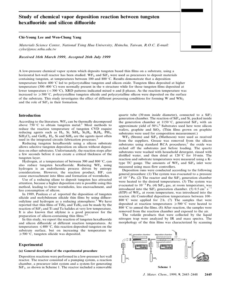 Study of Chemical Vapor Deposition Reaction | PDF | Chemical Vapor ...