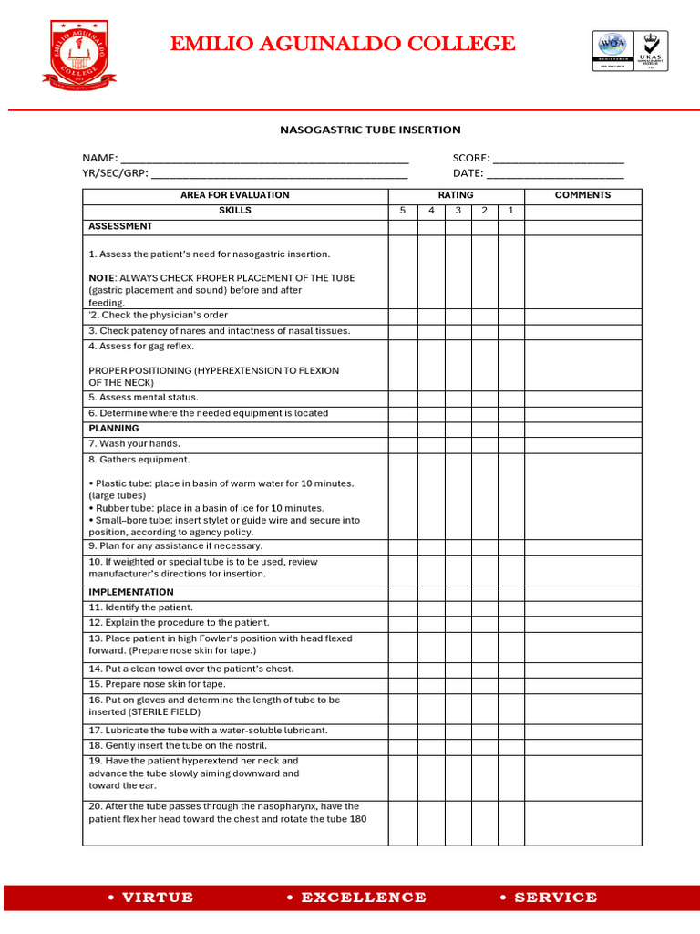 CHECKLIST NGT Insertion | PDF | Clinical Medicine