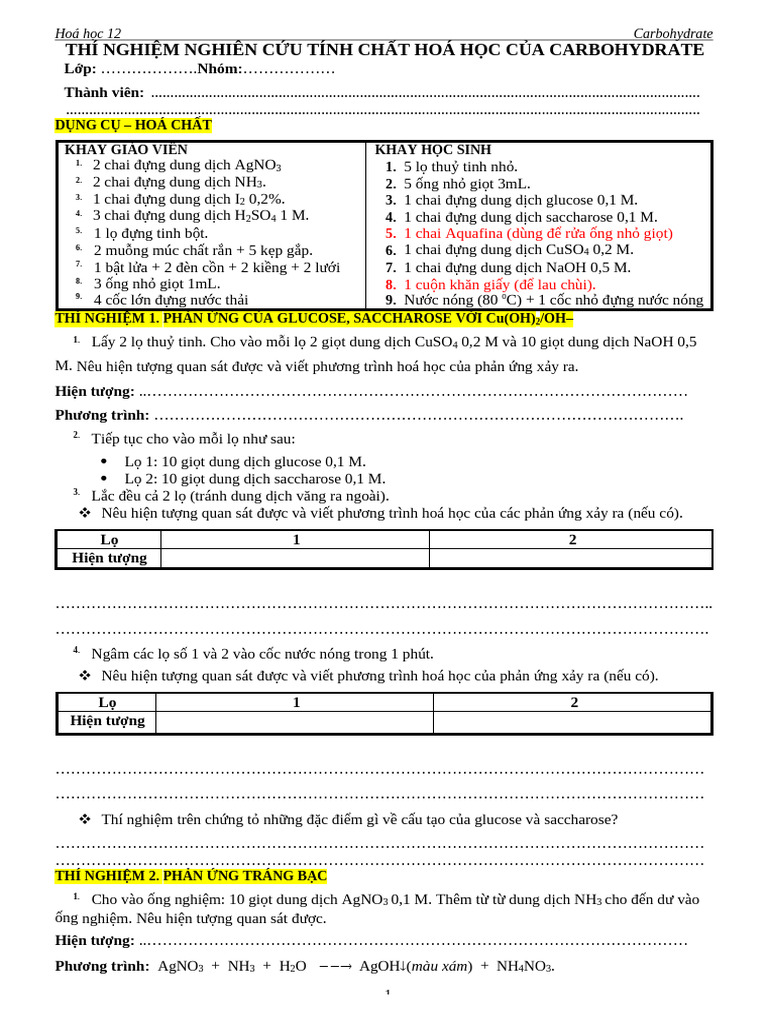 THTN 1. TCHH Carbohydrate | PDF