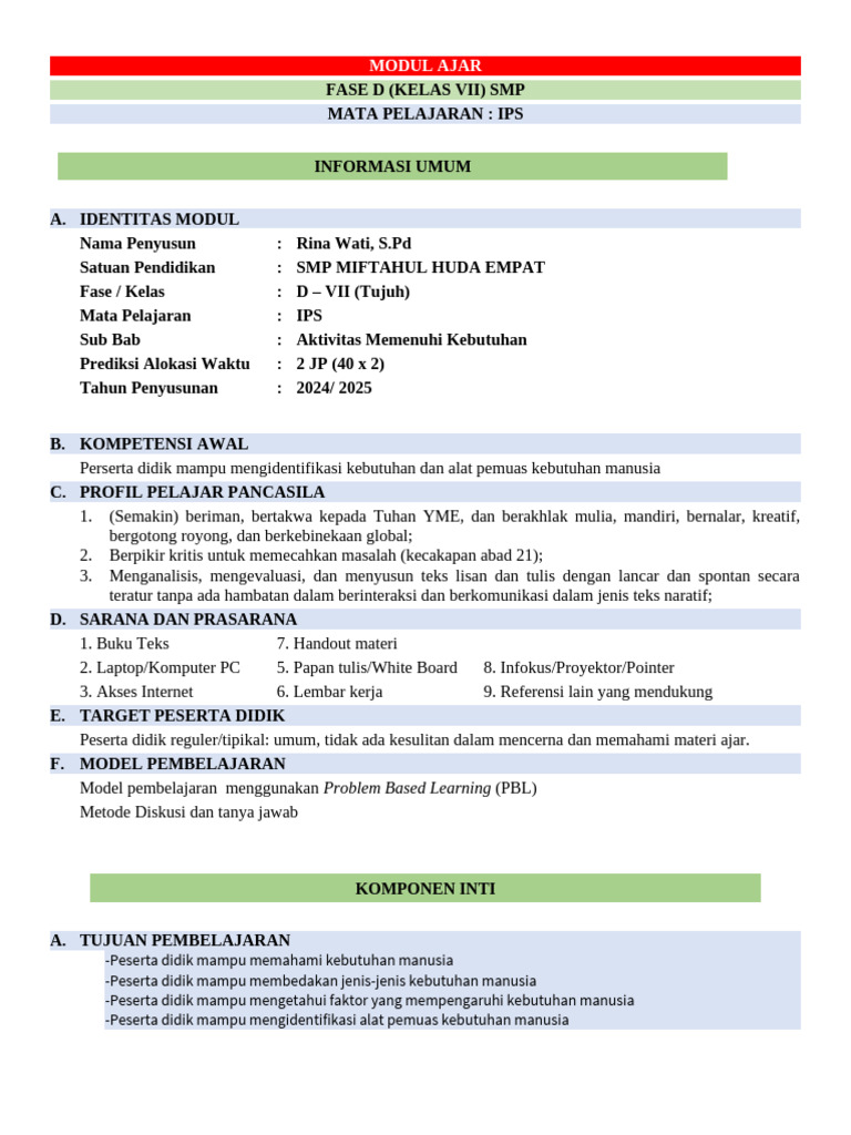 Modul Ajar IPS 7 | PDF | Sains & Matematika