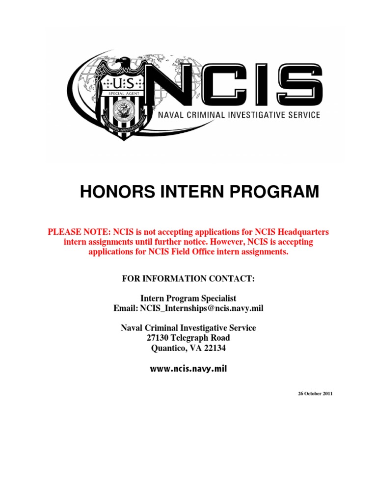 NCIS Honors Intern Program October 2011 | PDF | Naval Criminal ...