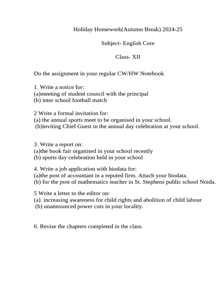 Class XII English Autumn Homework | PDF