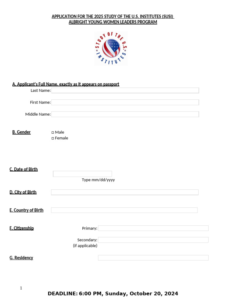 2025 SUSI Young Women Leaders APPLICATION - Updated | PDF