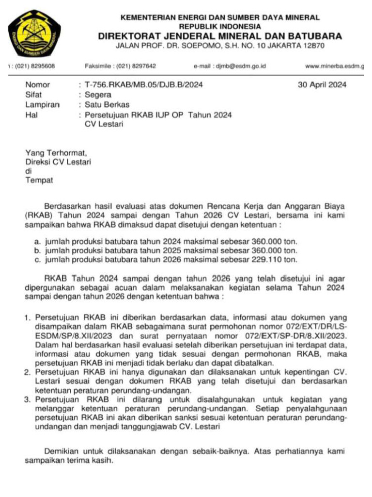 Rkab CV Lestari 2024 - 240805 - 112748 | PDF
