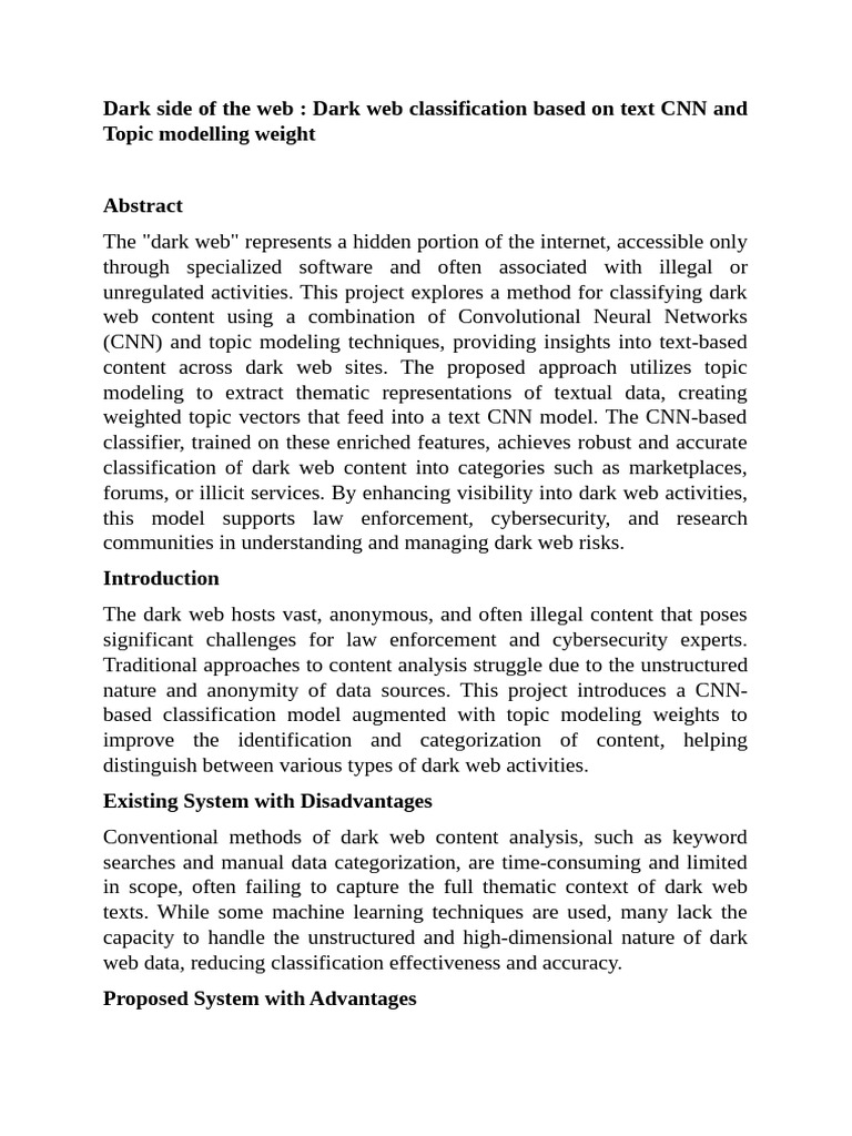 Dark Web Classification Based On Text CNN and Topic Modelling Weight | PDF | Statistical ...