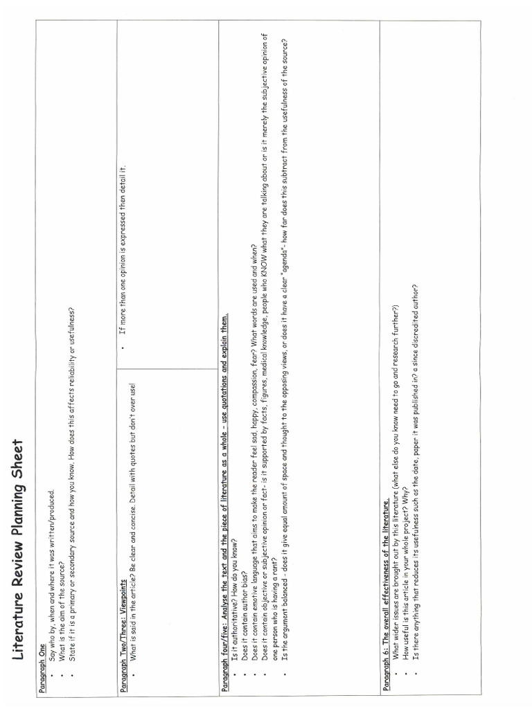 Literature Review Planning Sheet | PDF