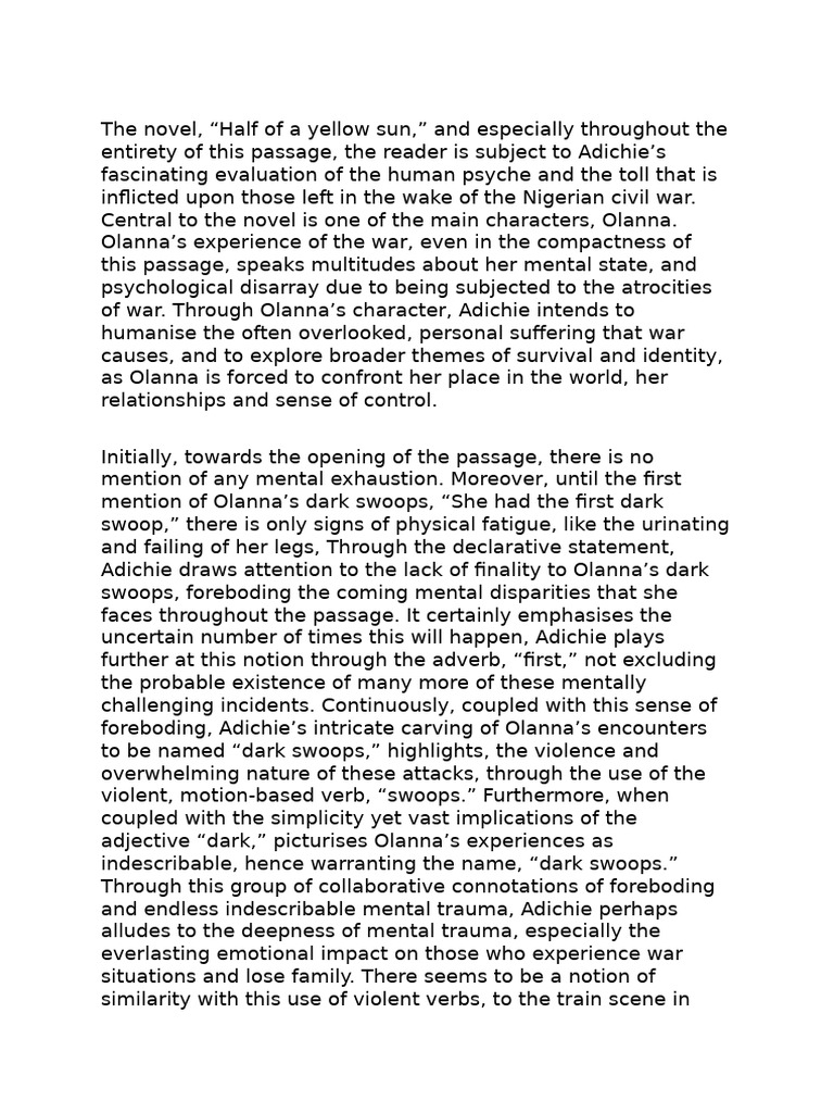 Half of A Yellow Sun Coursework Practice 1 | PDF | Psychological Trauma