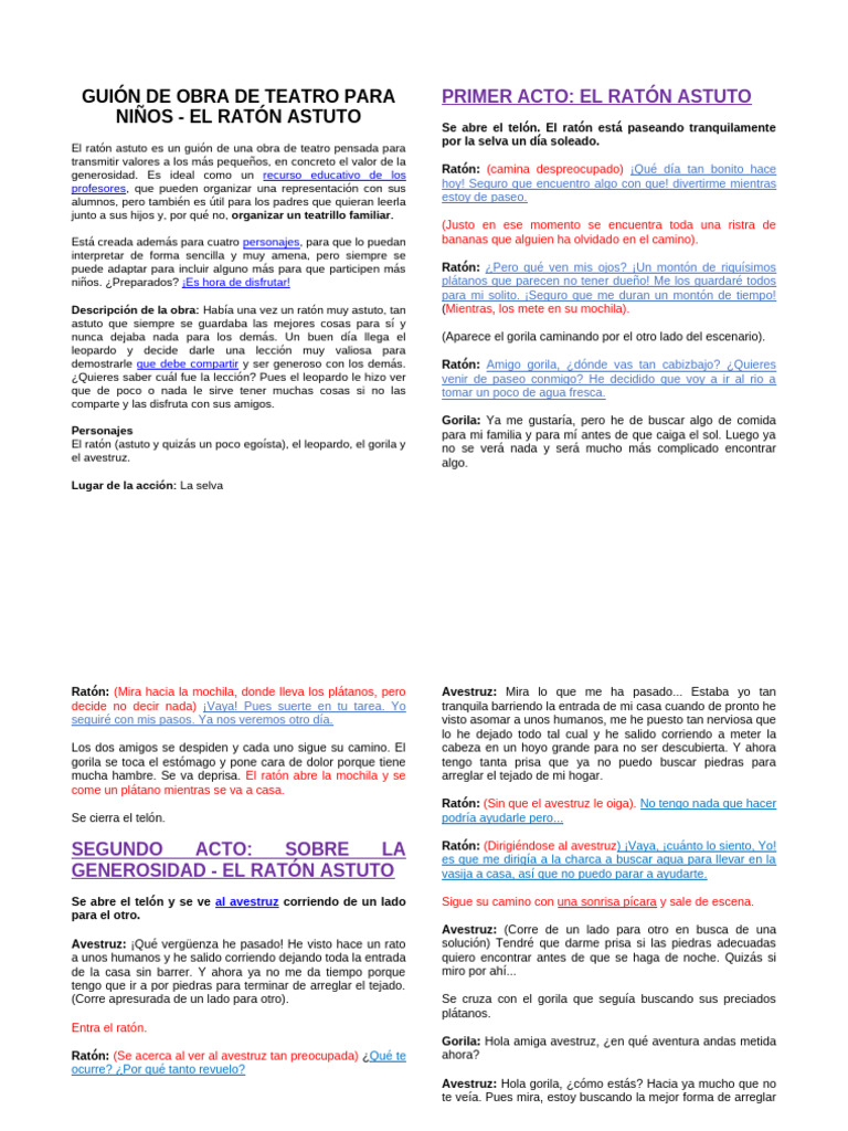 Guión de Obra de Teatro para Niños | PDF