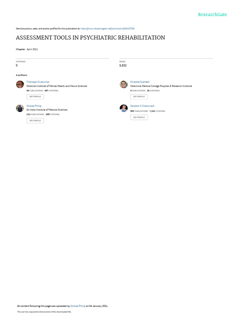 Psychiatric Rehab Assessment Tools | PDF | Mental Disorder | Psychiatry