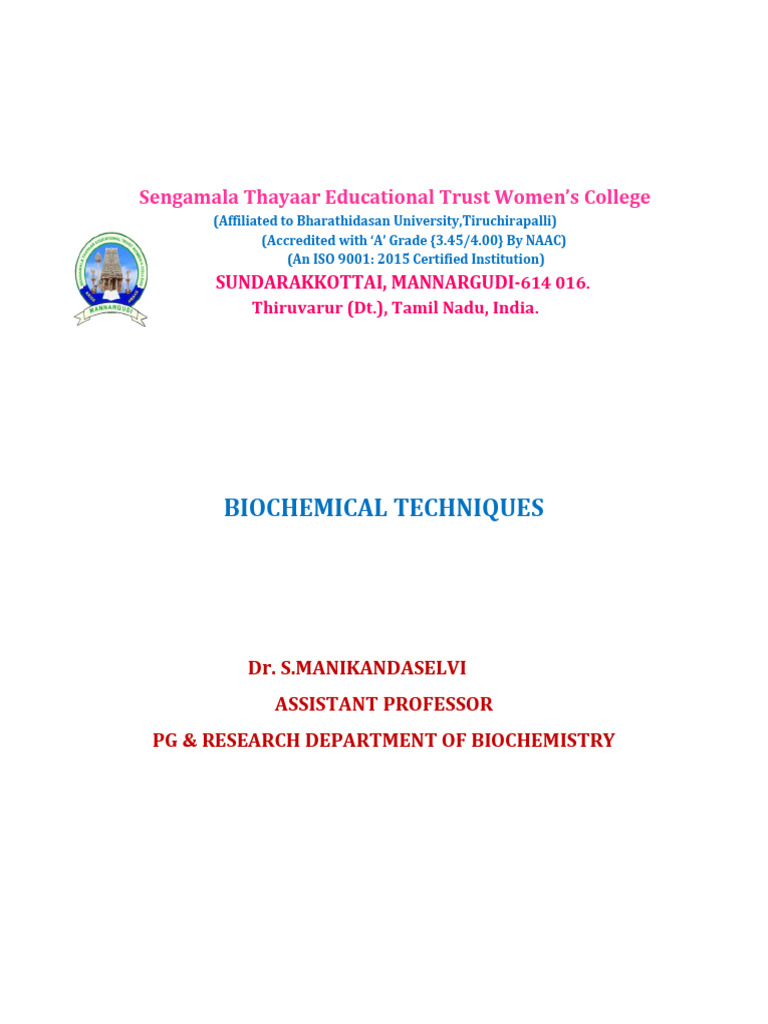 Biochemical Techniques | PDF | Spectrophotometry | Fluorescence Spectroscopy