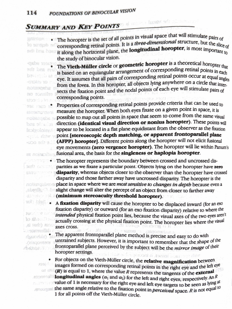 Foundations of Binocular Vision - Summary of Chapter 4 | PDF